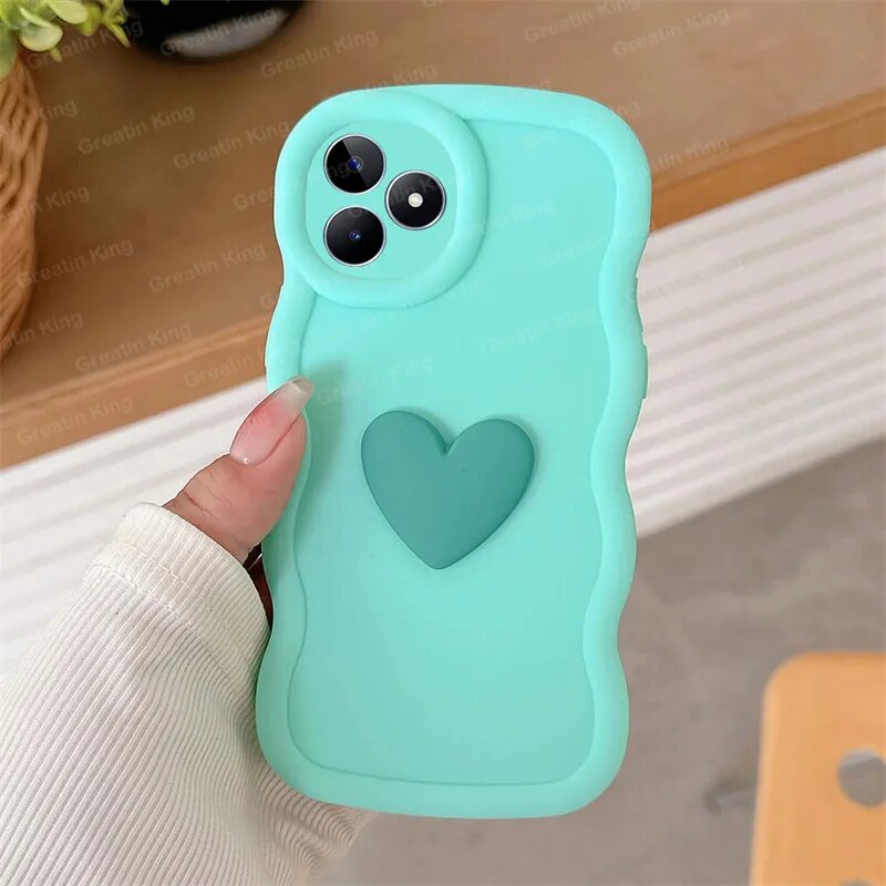 Милый чехол для Realme C53 RMX3760/C51/C51s/Narzo N53/Realme Note 50, чехол Macaron Wave 3D Stereo Love, чехол из ТПУ для телефона