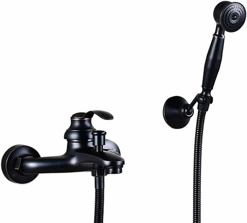 Черный смеситель для ванны, ретро-латунный смеситель для ванны, смеситель для ванны с ручным душем и шунтом, однополюсный смеситель для поверхностного монтажа