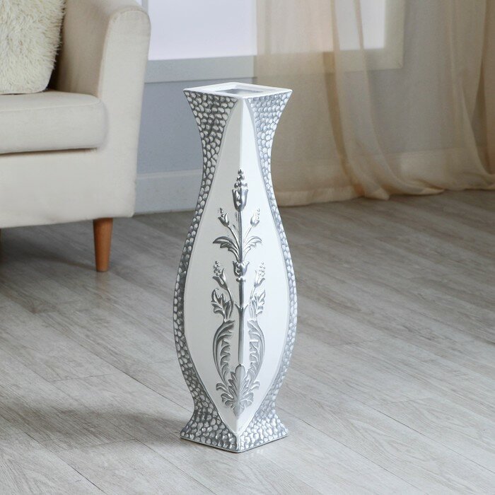 Ваза керамика напольная «Нолвен», цветы, напольная, d вн.-9 см, 14×59 см, белый