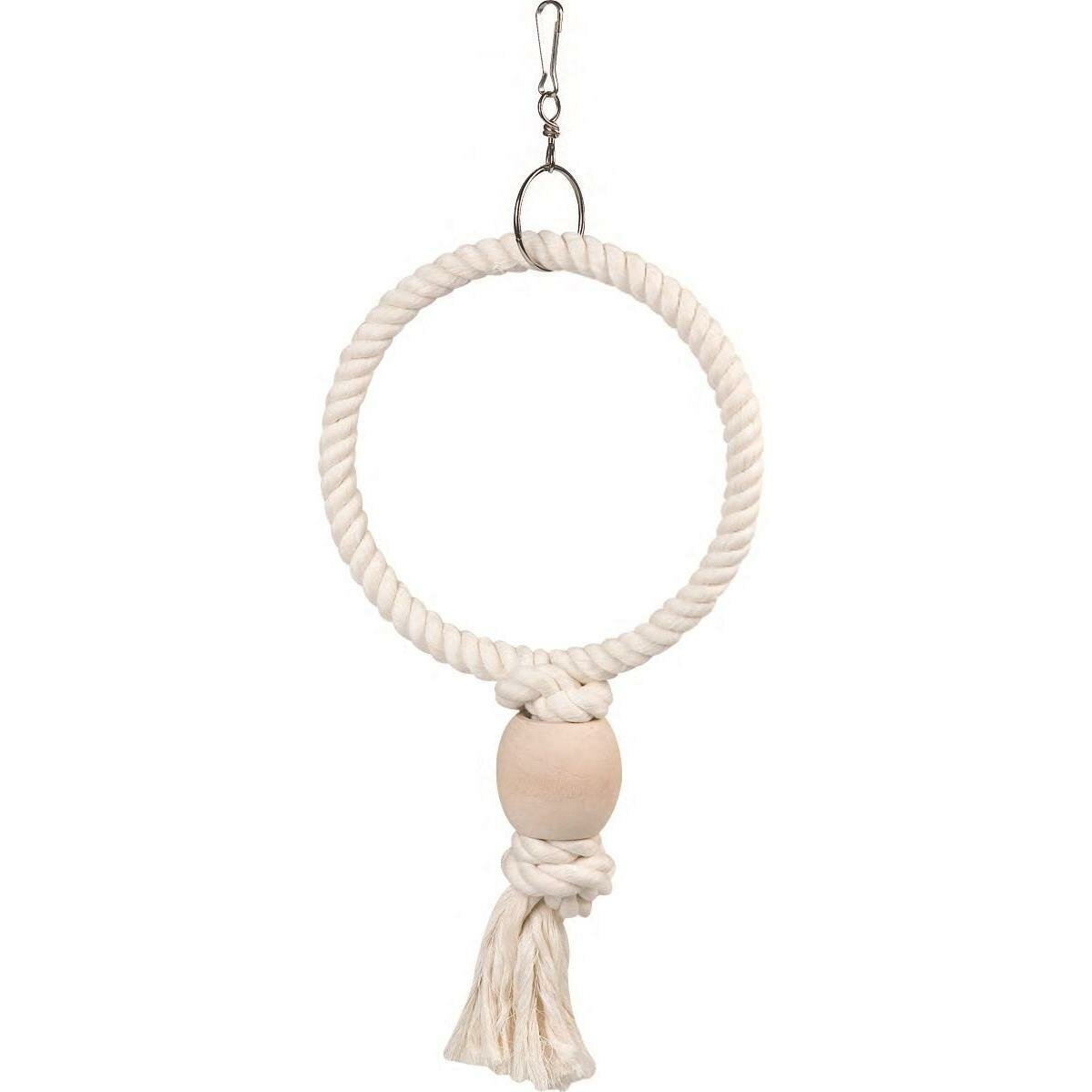 Игрушка для птиц кольцо веревочное с шаром, белое 19см(Д) x 5.5см(Ш) x 42см(В), Flamingo