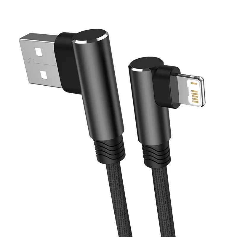Черный USB кабель 90° для iPhone 2 м