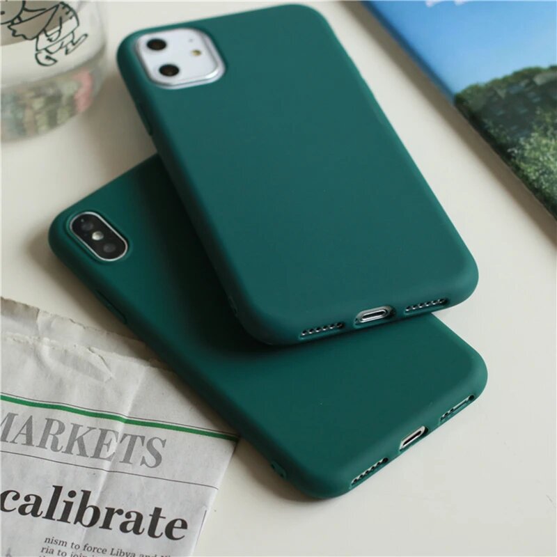 Темно-зеленый матовый чехол для телефона для iphone 14 13 12 mini 11 Pro XS Max XR X 8 7 6S 6 Plus, силиконовые чехлы, однотонный мягкий чехол из ТПУ