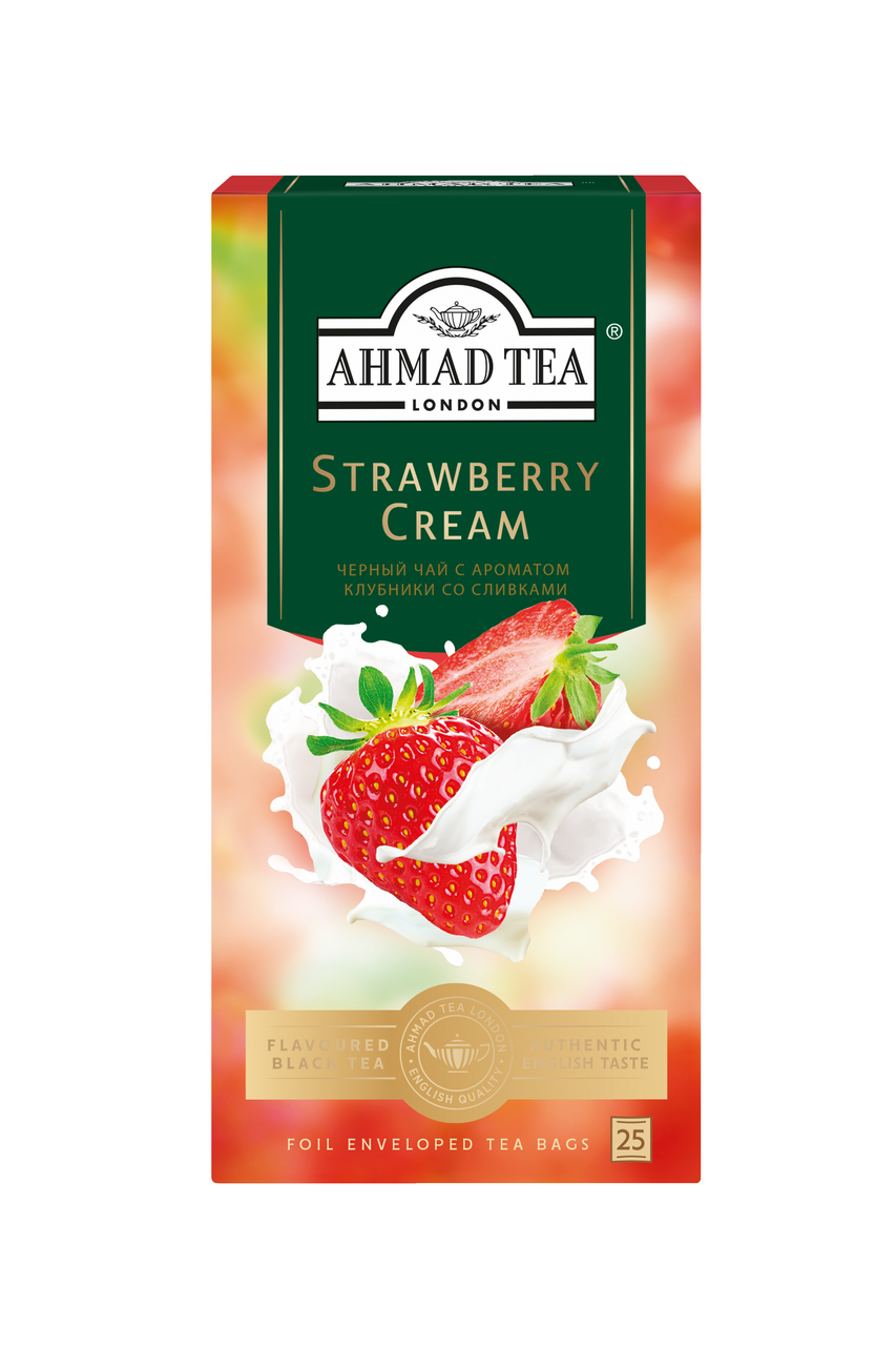 Чай черный Ahmad Tea Strawberry Cream со вкусом и ароматом клубники со сливками в пакетиках 1,5 г х 25 шт