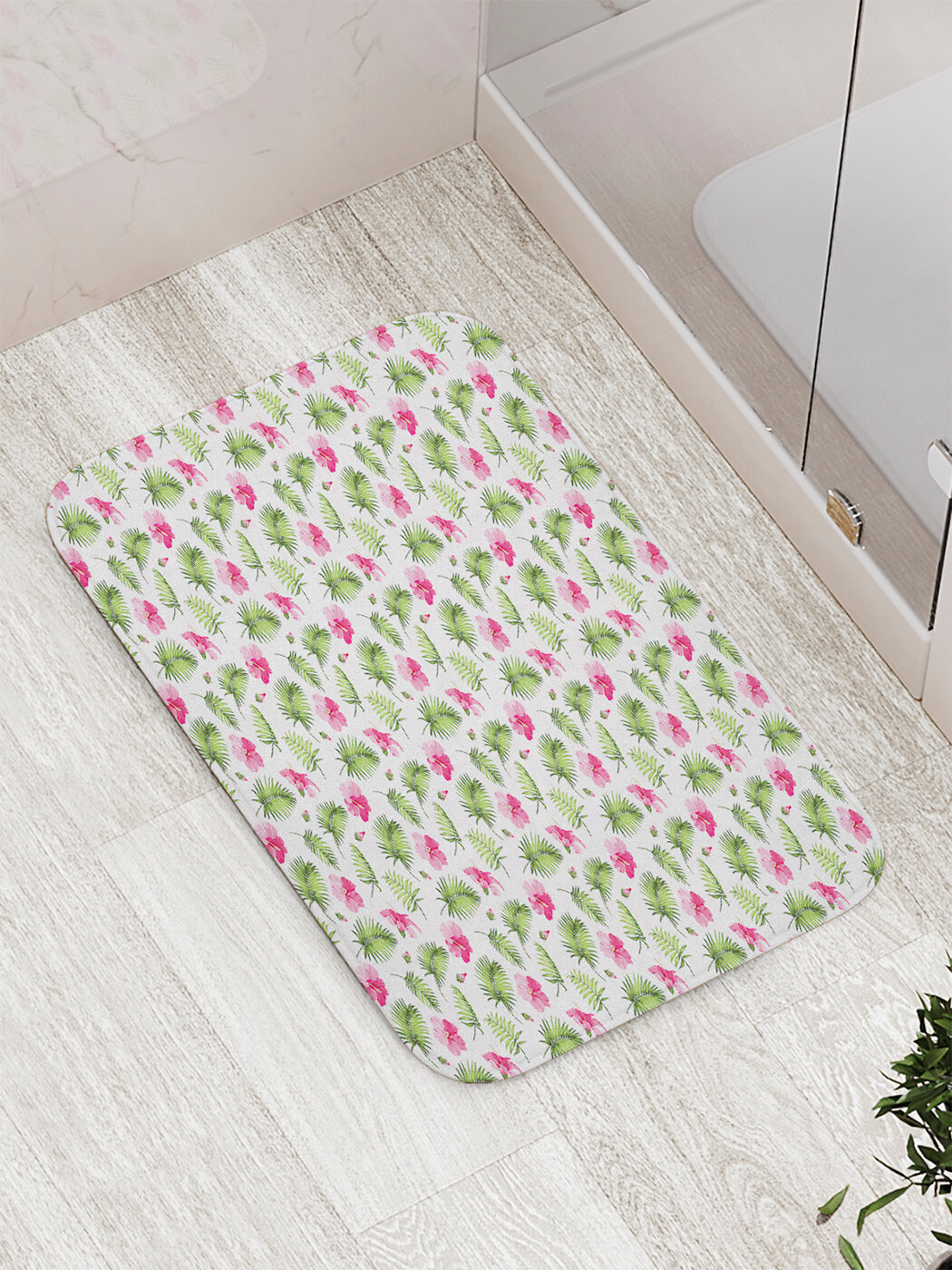 Коврик для ванной комнаты и туалета противоскользящий "Тропический лист и цветок" 52х77 см, JoyArty