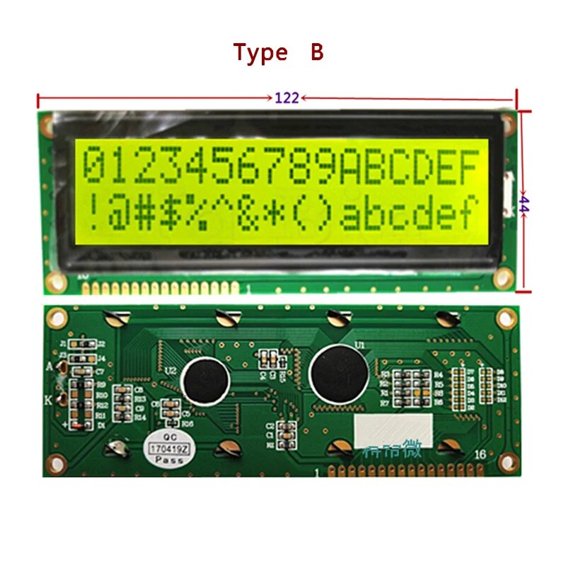 Yunrichlcd ЖК-дисплей 1602 16x2 FSTN серый/синий/желтый Yellow Type B