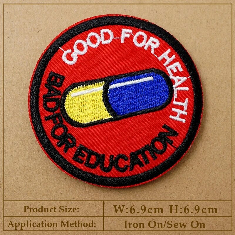 Красный патч "Good for Health/Bad for Education" 6.9x6.9 см