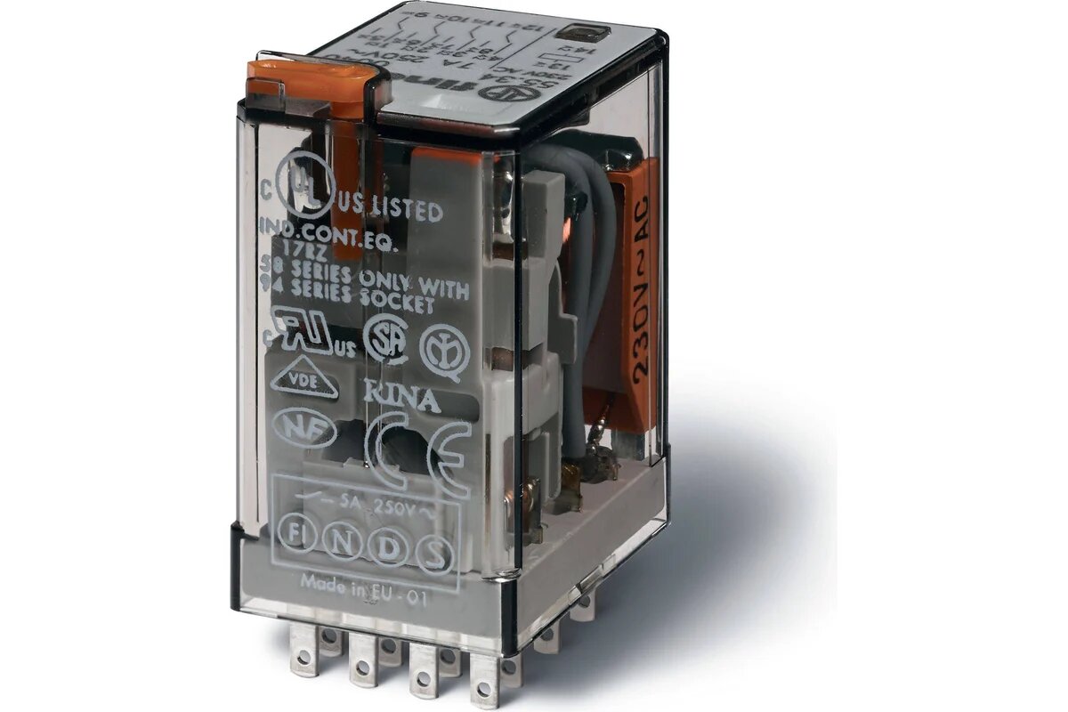 Finder Промежуточное реле 4 перекидных контакта 7A 24В DC 553490240020 для автотехники
