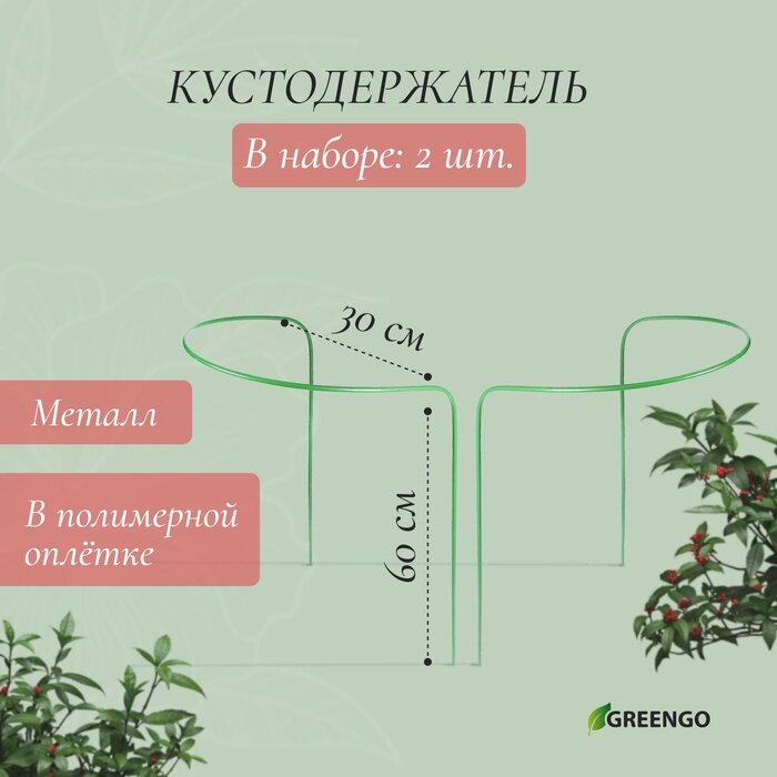 Кустодержатель, d=30 см, h=60 см, ножка d=0.3 см, металл, набор 2 шт, зелёный, Greengo
