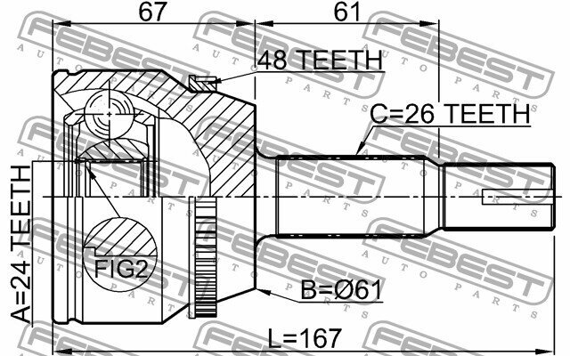 Шрус наружный 24X61X26 TOYOTA CAMRY ACV3#/MCV3# 20 FEBEST 0110ACV30A48