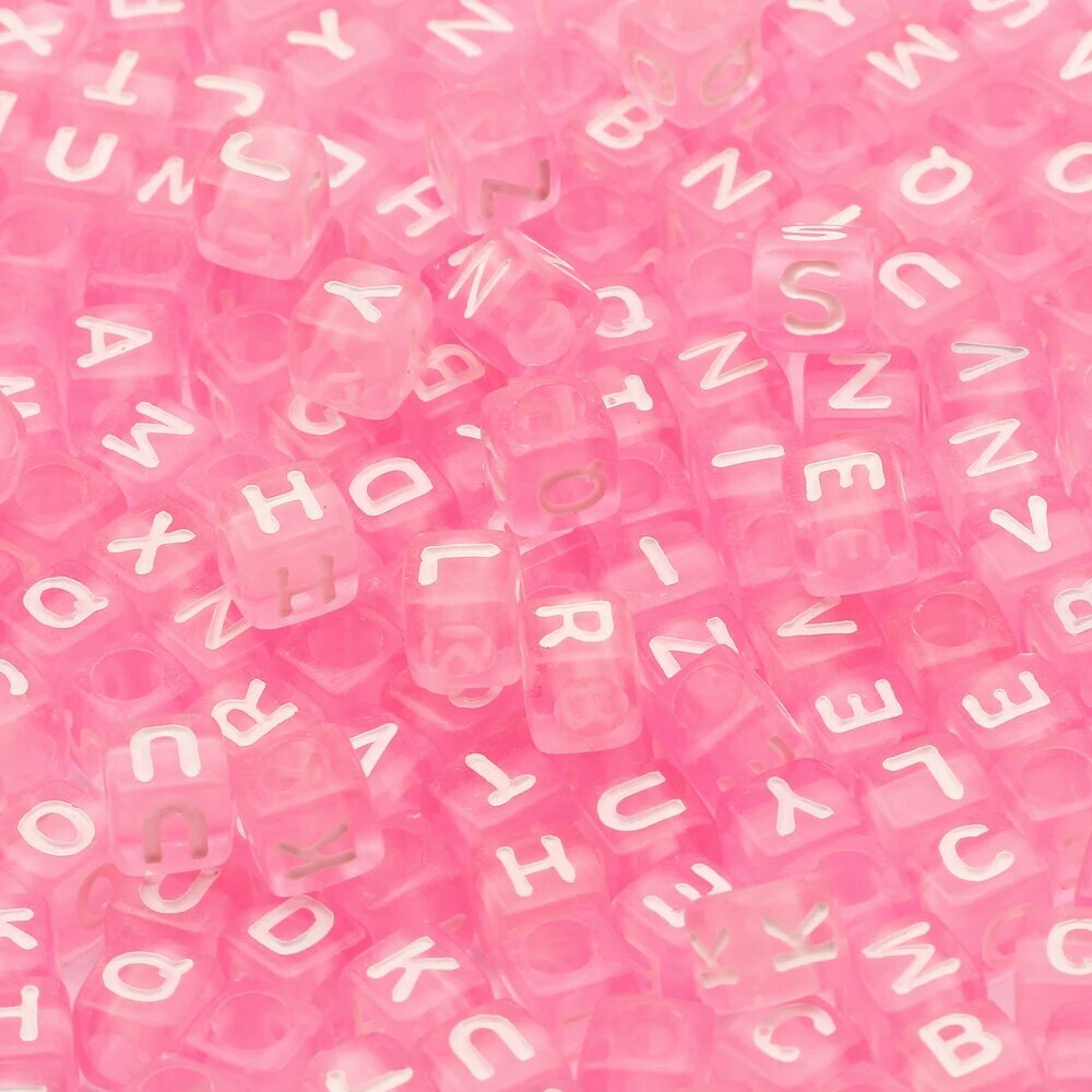 Акриловые бусины с буквами Laudsong 6*6 мм Розовый, 100Pcs, B06380