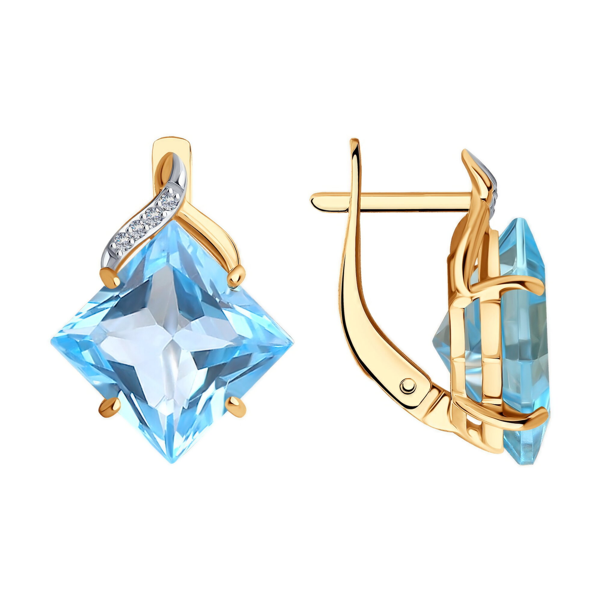 Серьги, красное золото, 585 проба, фианит, топаз