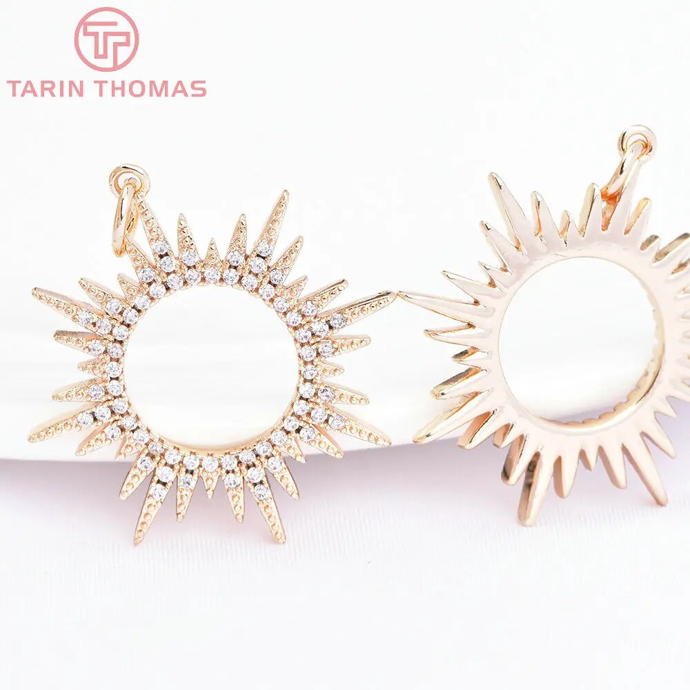 Латунные подвески-солнца с цирконом, 2 шт, TARIN THOMAS