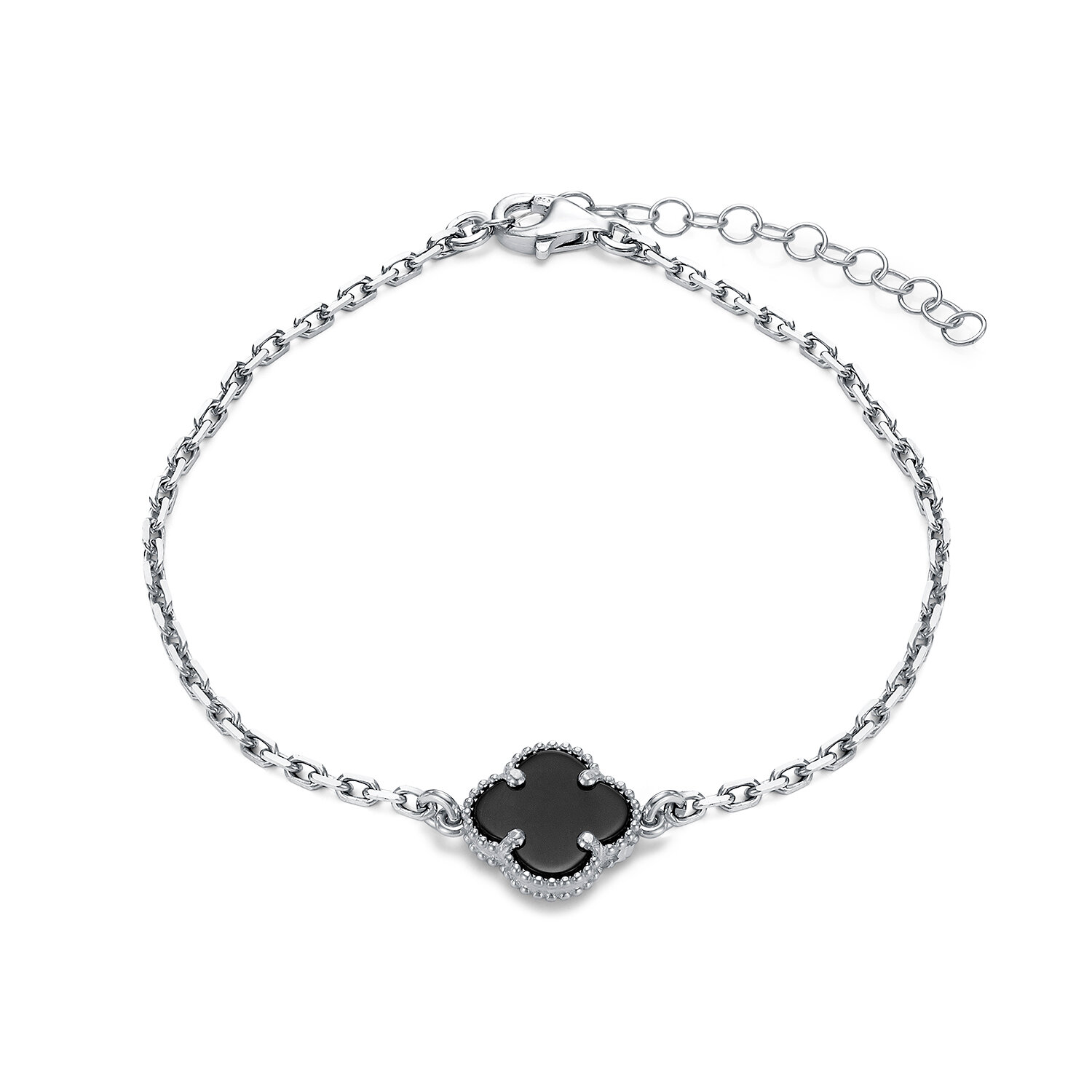 Браслет-цепочка, серебро, 925 проба, родирование, оникс