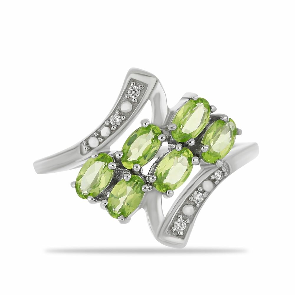 Кольцо, серебро, 925 проба, родирование, циркон, перидот