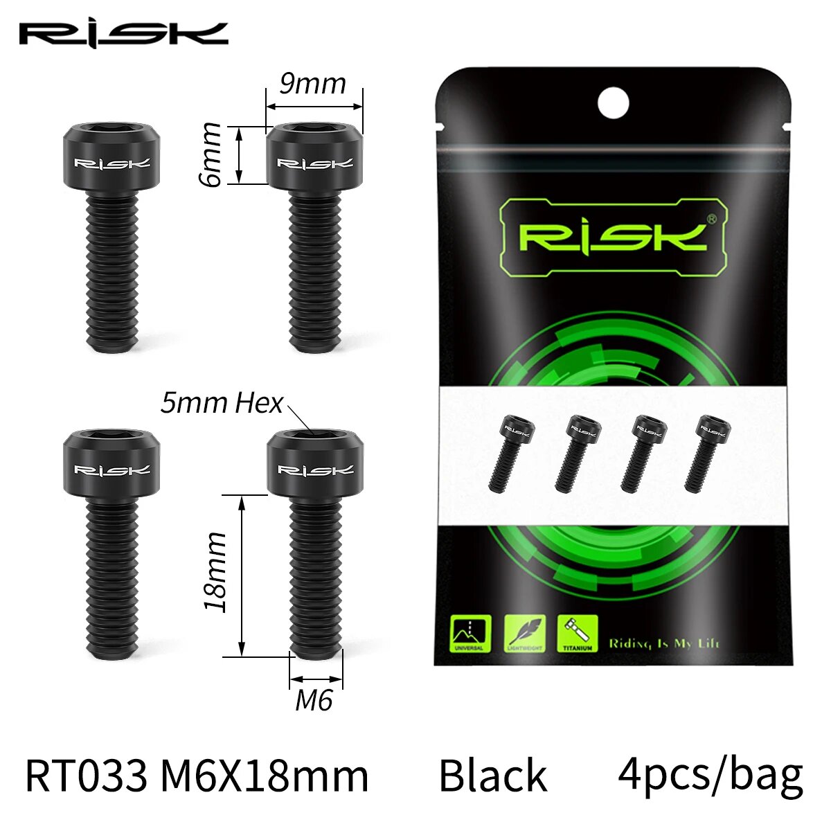 RISK M6X18mm черные титановые болты для тормозов 4шт