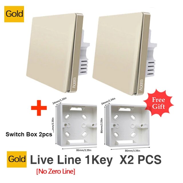 Aqara Smart Wall Switch Золотой, 1Key, 2X NO neutral