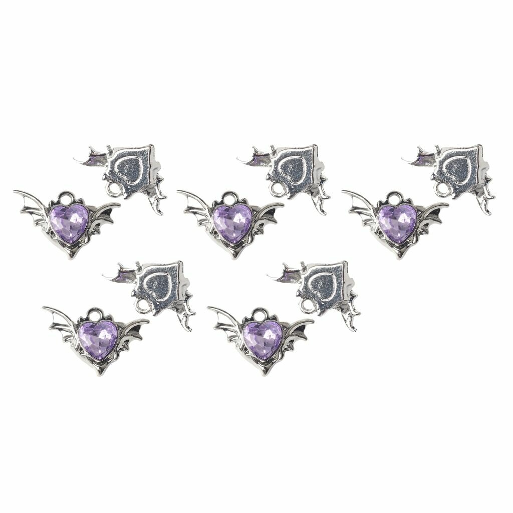 Упаковка из 10 подвесок с подвесками в виде сердца дьявола-Фиолетовые бриллианты на серебряном фоне