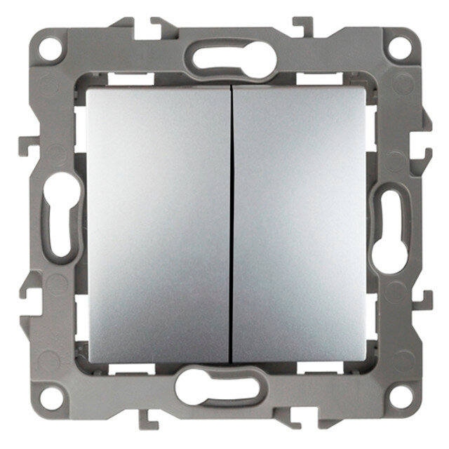 ЭРА 2-клавишный выключатель серия 12 алюминий, корпус из металла, для скрытого монтажа