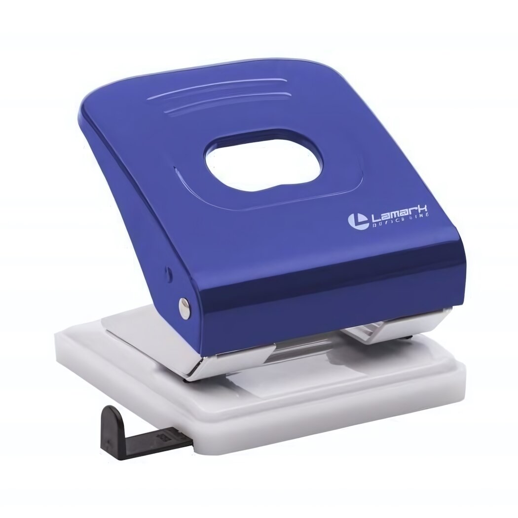 Дырокол металлический "Metallic", синий, мощность 30 листов, линейка, поддон (Lamark)