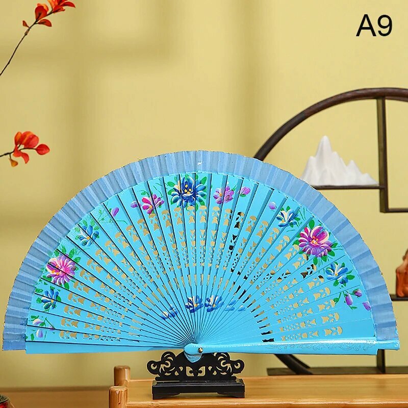 Двусторонний Складной Веер В Китайском Стиле, Деревянный Ручной Веер С Принтом Для Танцев, Подарочный Аксессуар Для Декора Дома