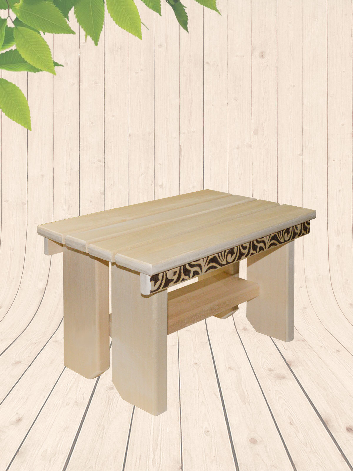 Табурет-подставка "Макрик" с узором (Флора), массив дерева, 40см. х26см. х25см.