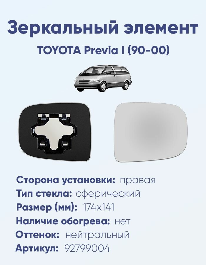 Зеркальный элемент правый TOYOTA Previa I (90-00) сфера нейтральный без обогрева