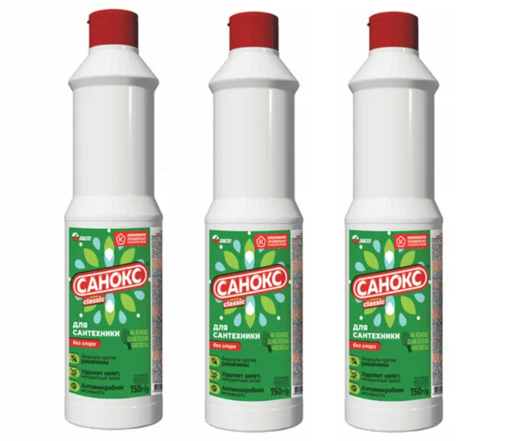Средство для удаления ржавчины и известкового налета Санокс, 750 мл - 3 штуки