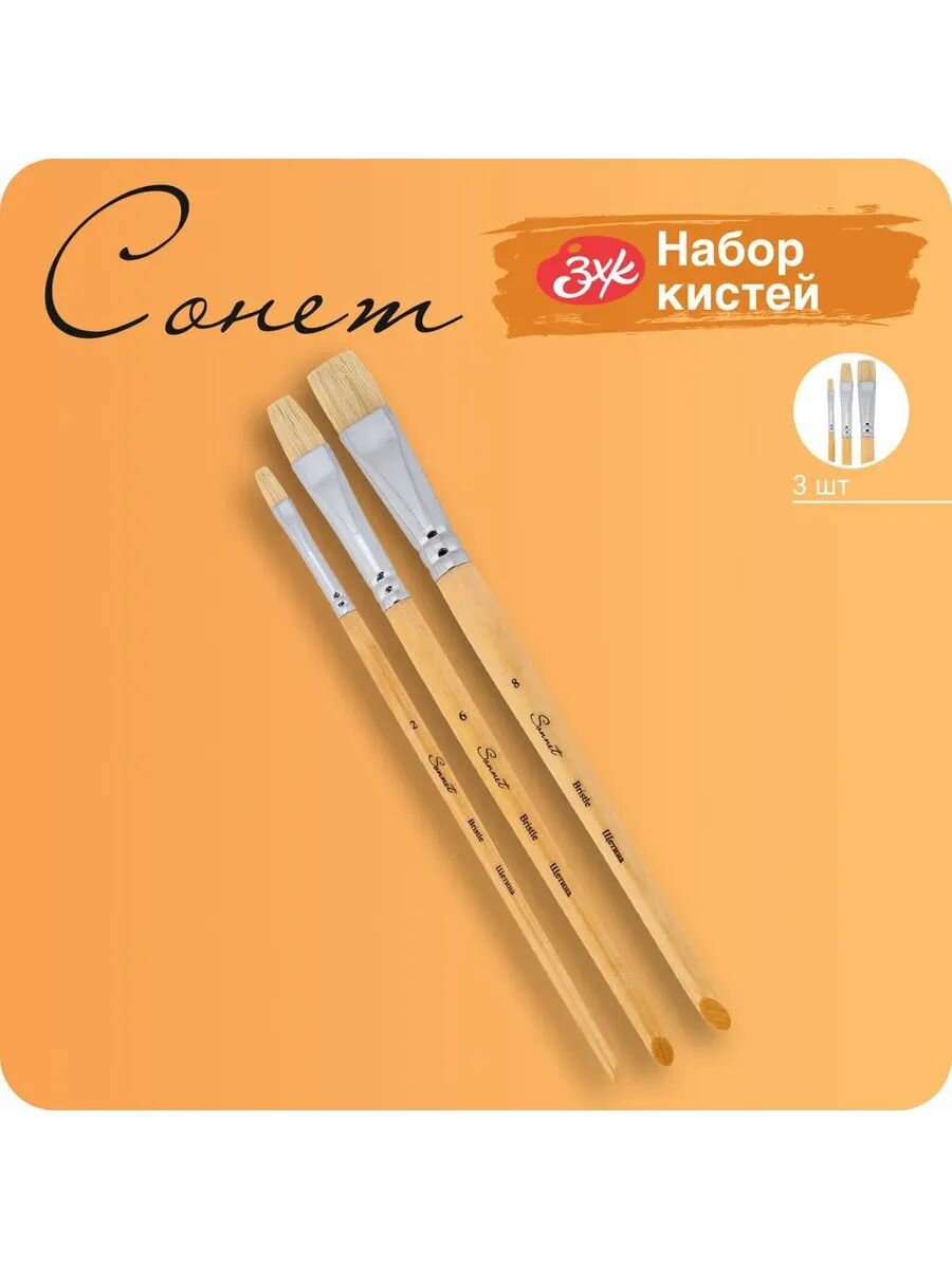 Кисти для рисования Невская палитра Сонет, №6, щетина, 3 штуки 2401291732