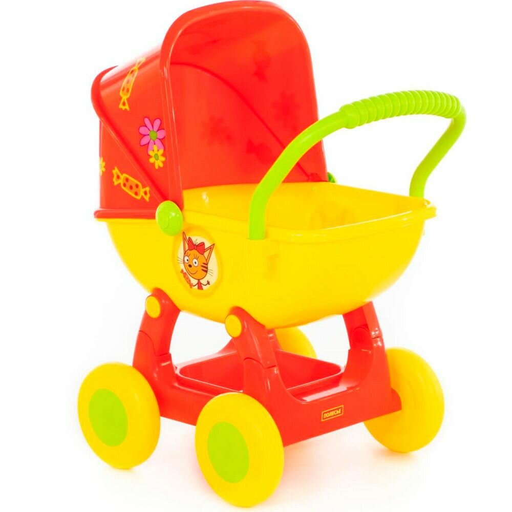 Детская игрушечная коляска "Три кота №2" для кукол, летняя прогулочная коляска для пупса, пластиковая сюжетно-ролевая игрушка для девочек