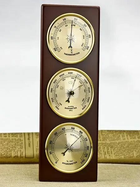 Механический настенный бытовой стрелочный барометр анероид с измерением температуры и влажности для рыбалки, охоты / Комнатная домашняя метеостанция с термометром и гигрометром и атмосферным давлением