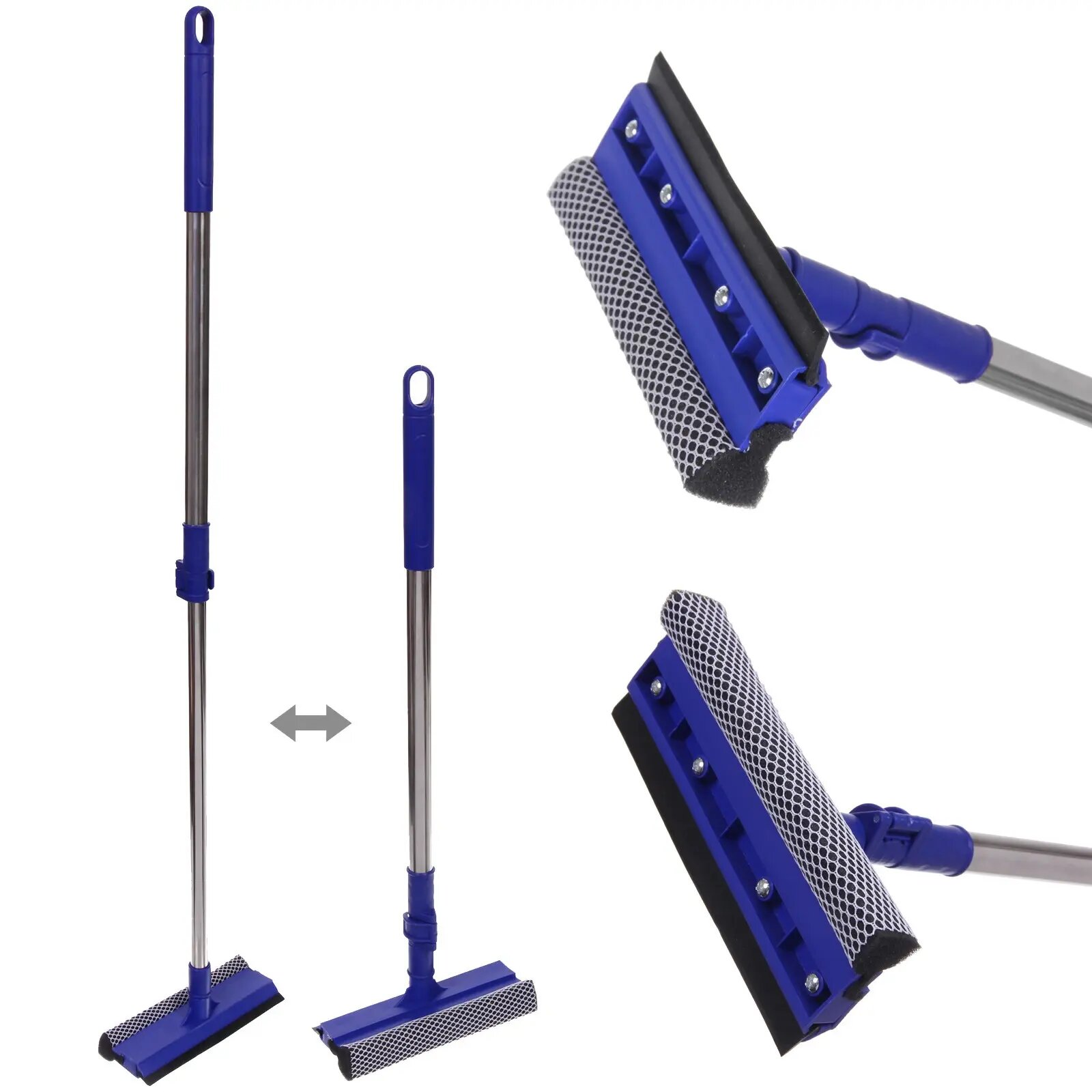 Окномойка телескопическая 'Селфи', ручка 55-90см, губка 20см, синий/серебро