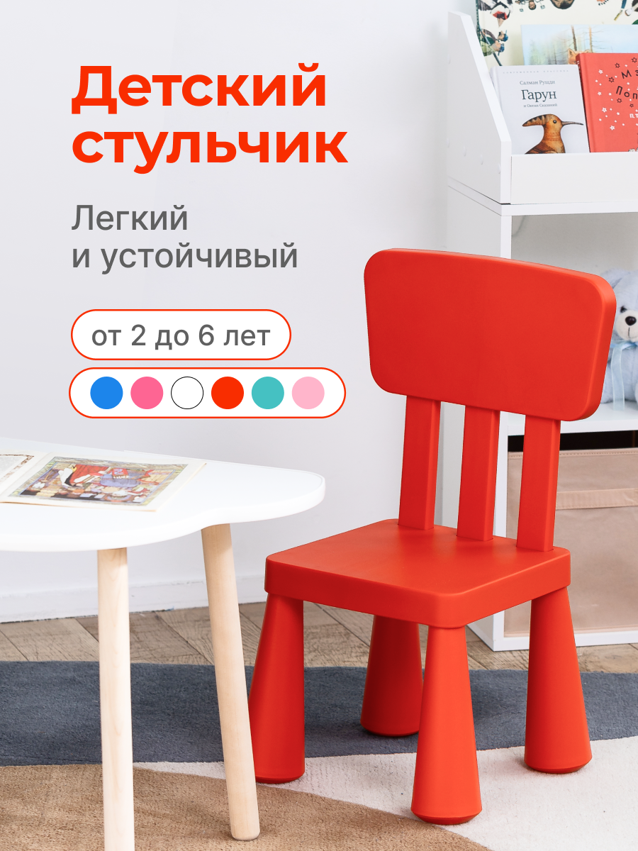 Стул детский Мамонт, пластиковый детский стульчик со спинкой, красный