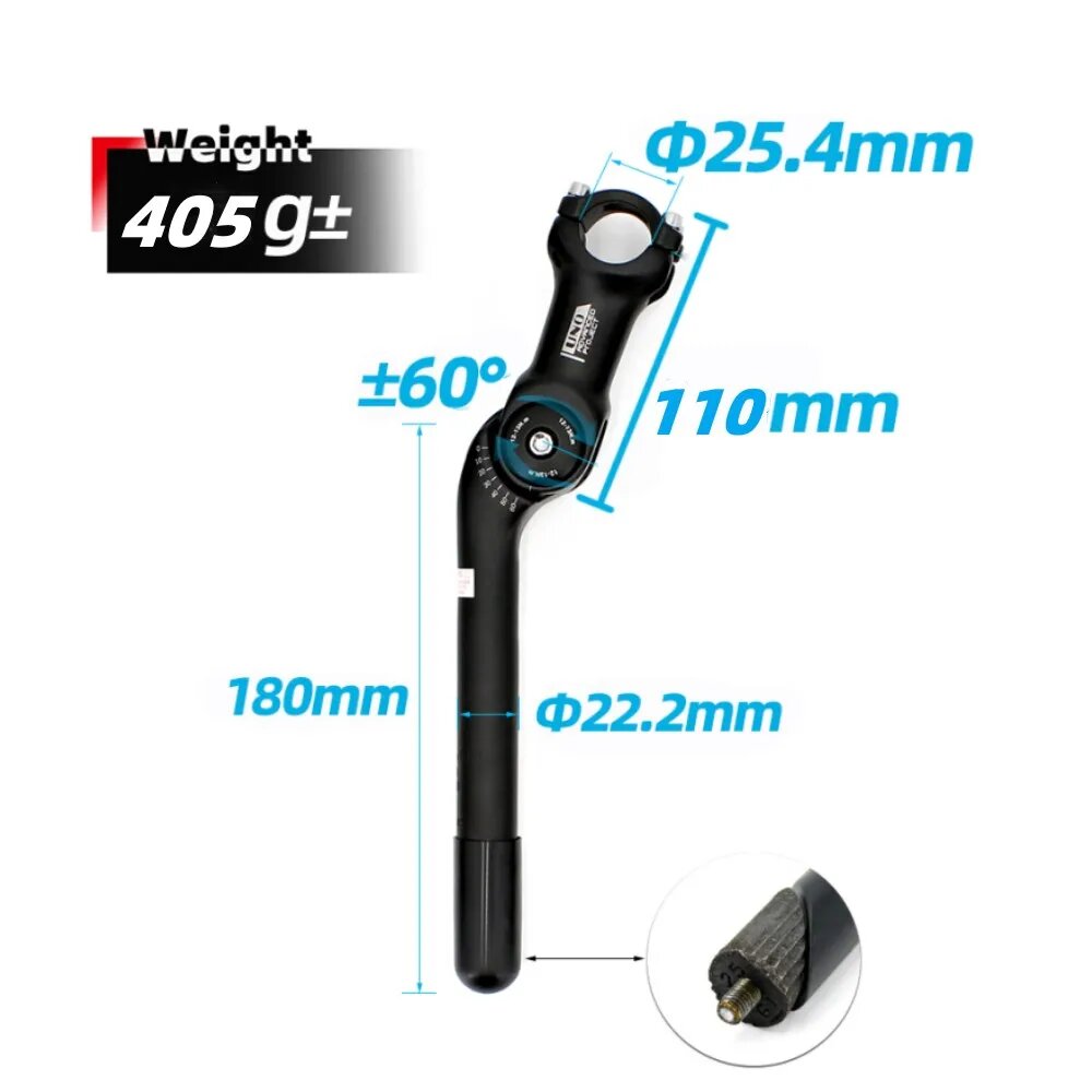 UNO Регулируемый вынос велосипеда алюминиевый песочно-черный 31,8/25,4 мм 25.4x110mm 22.2quill