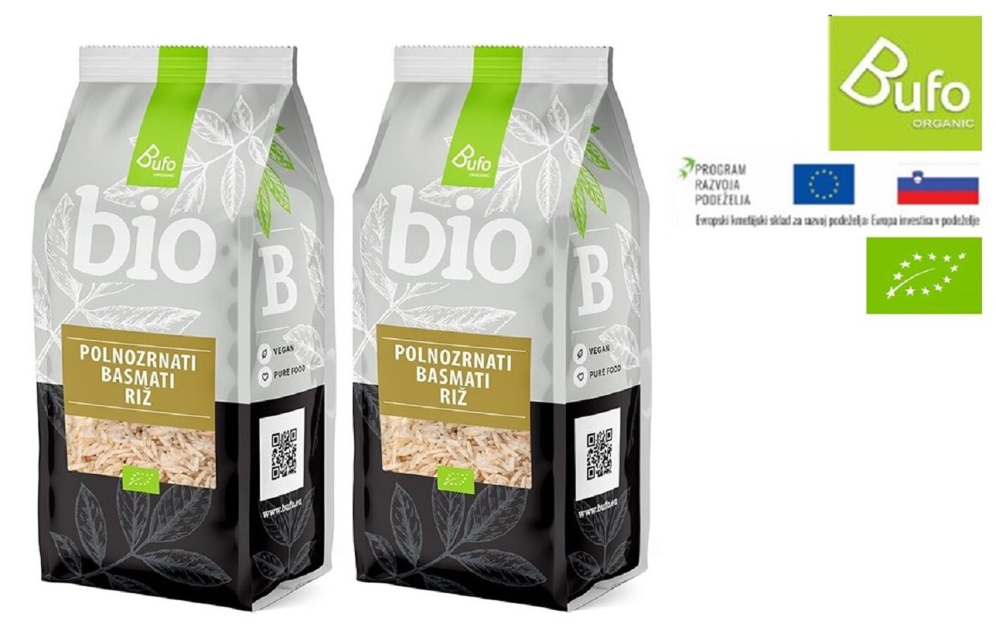 Рис Басмати цельнозерновой бурый Bufo Словения 2х500г