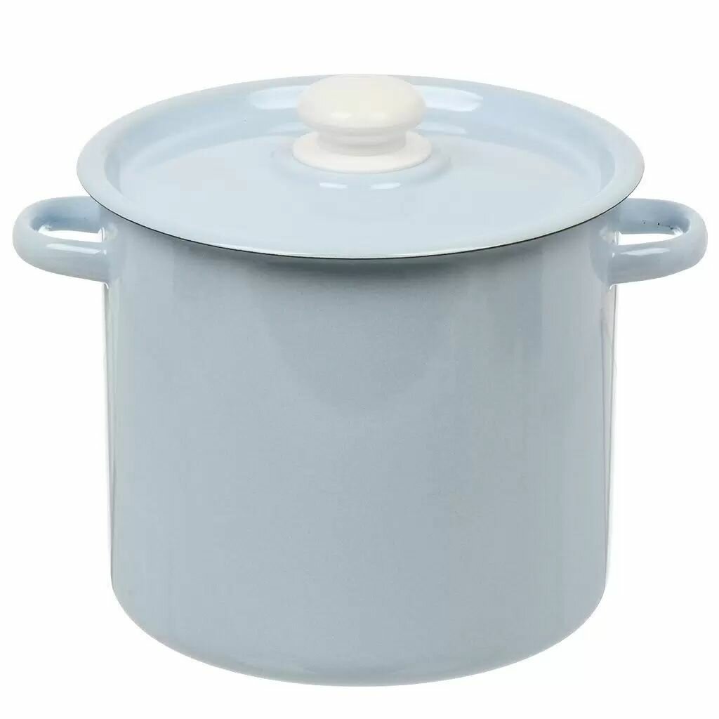 Кастрюля эмалированная сталь, 5.5 л, крышка сталь, с пластмассовой кнопкой, СтальЭмаль, С41617.3СГ, серо-голубая