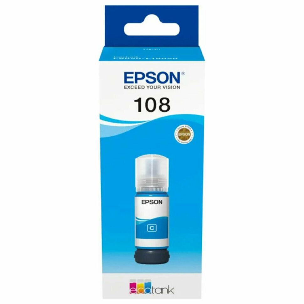 Чернила EPSON 108 (C13T09C24A) для СНПЧ EPSON L8050 /L8100 /L18050, голубые, оригинальные, 364532