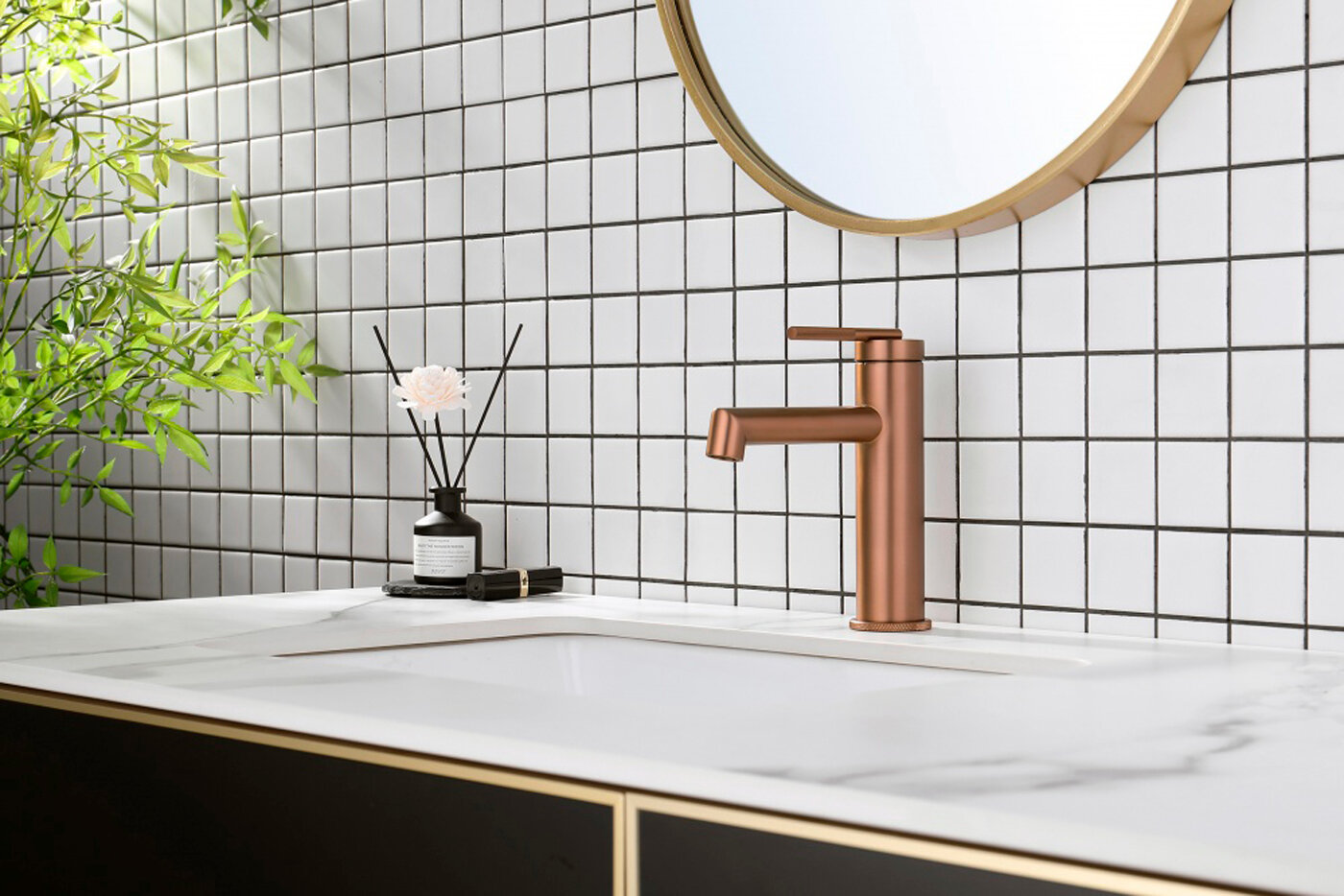 Смеситель для умывальника с двумя съёмными ручками Ganzer GZ19111-R розовое золото