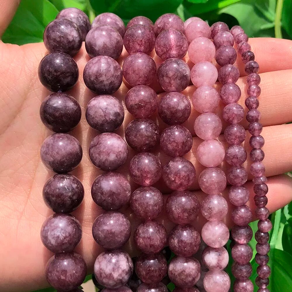 Розовый кварц бусины TTUIJI 4-12 мм Фиолетовый, 8mm 46pcs, Purple Lepidolite