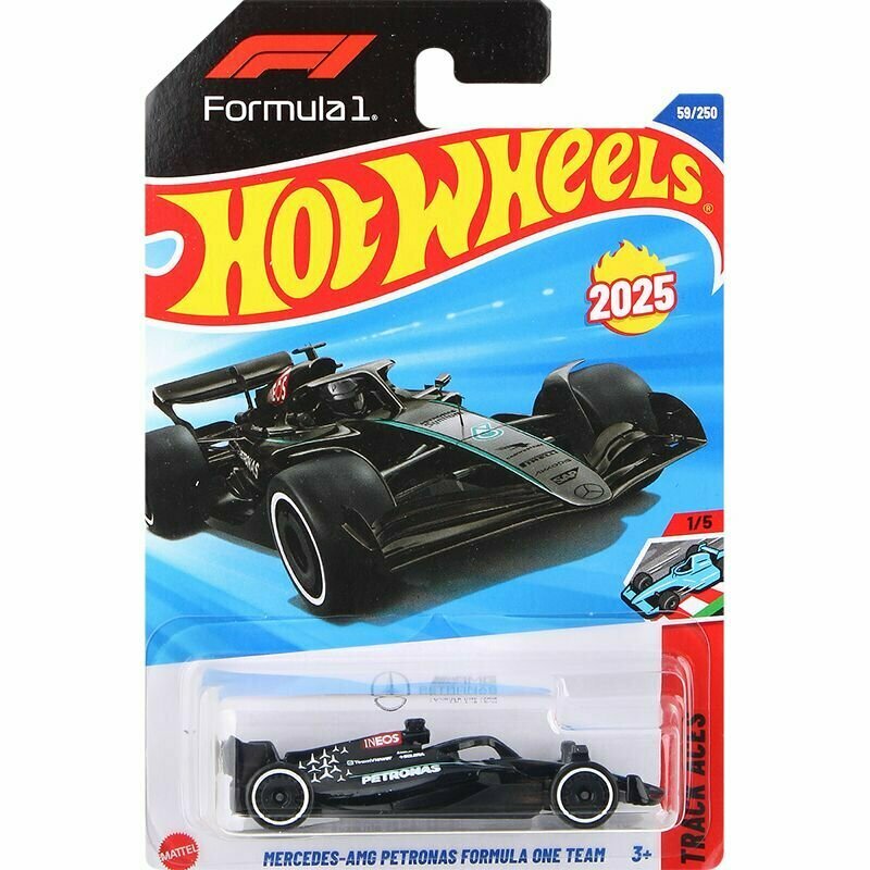 Коллекционная модель Hot Wheels 1:64 Mercedes-AMG Petronas F1 Team 2025 (лимитированная серия, премиум-качество)