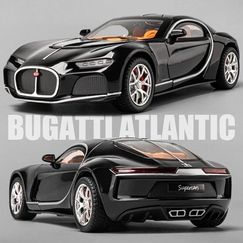 Металлическая модель Atlantic, черный, 1:24, со звуком и светом, MINI AUTO