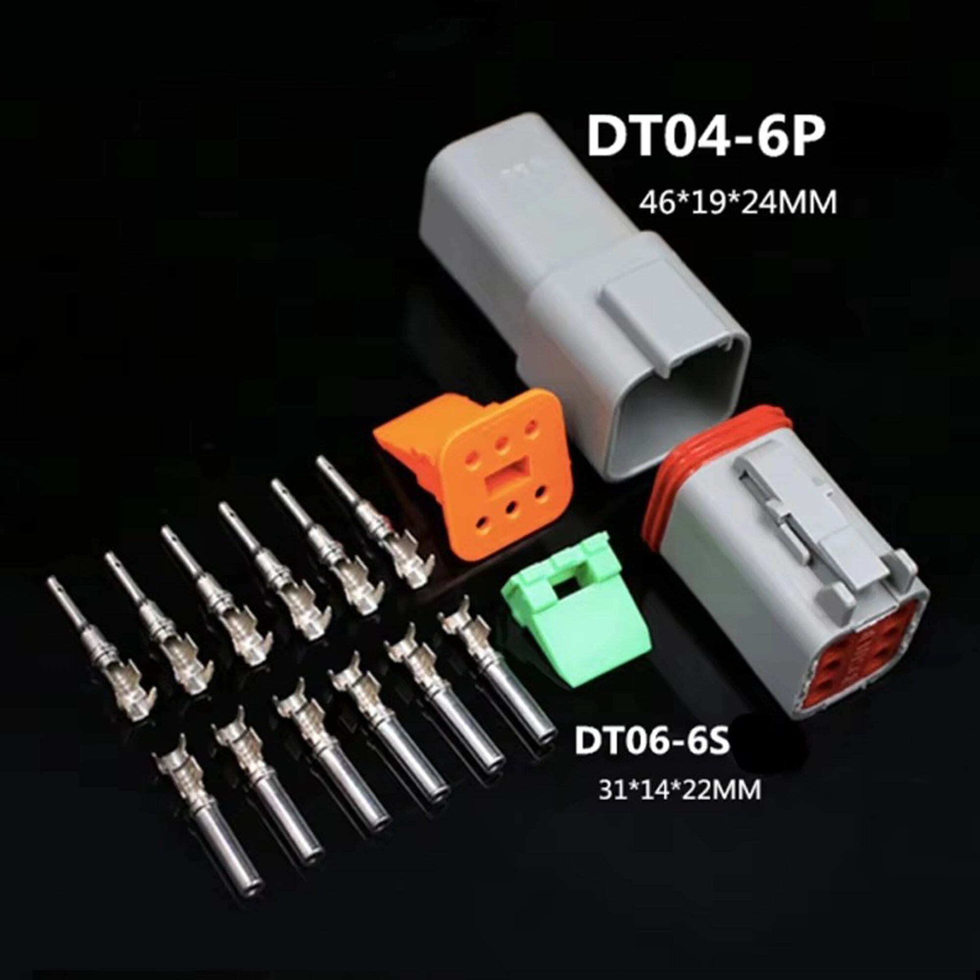 Разъемы серии Deutsch DT: DT06-2S, DT04-2P, DT06-3S, DT04-3P, DT06-4S, DT04-4P, DT06-6S, DT04-6P, DT06-8S для автомобильных двигателей