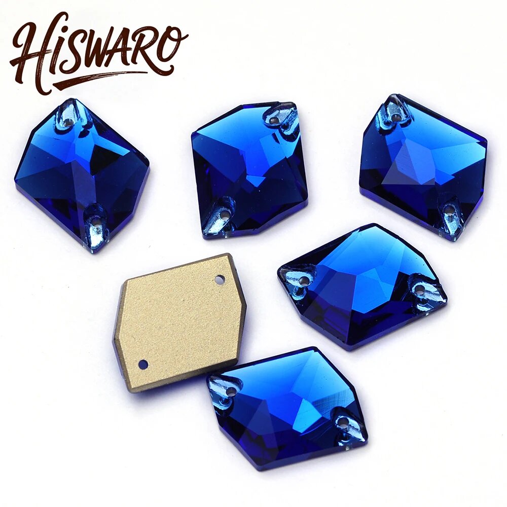 HISWARO Космические блестящие стеклянные камни для шитья Синий, 11x14mm (14Pcs), Sapphire