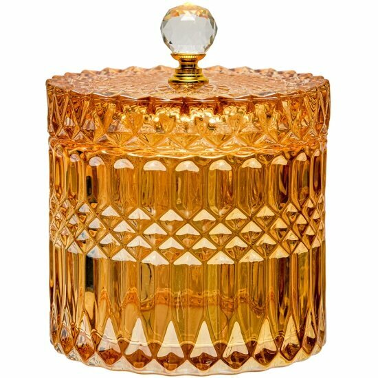 Шкатулка Вещицы стеклянная с крышкой, Д105 Ш105 В140, бежевый