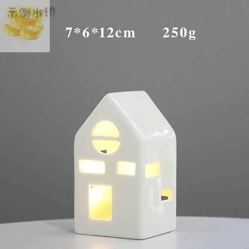 Домик с подсветкой декоративный фарфоровый из коллекции New Year Essential белый статуэтка новогодняя