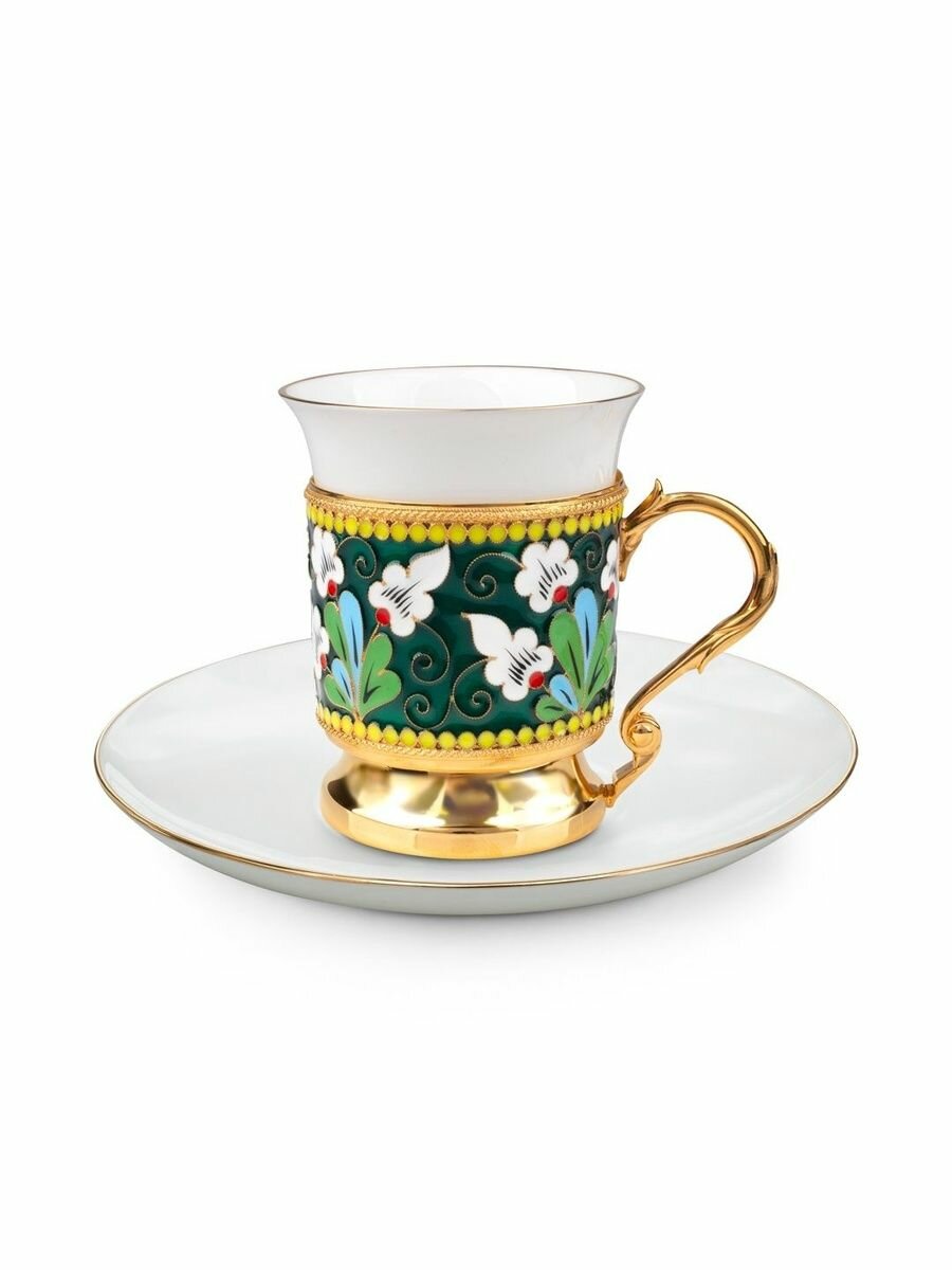 Набор кофейный из серебра 925 с позолотой и эмалью