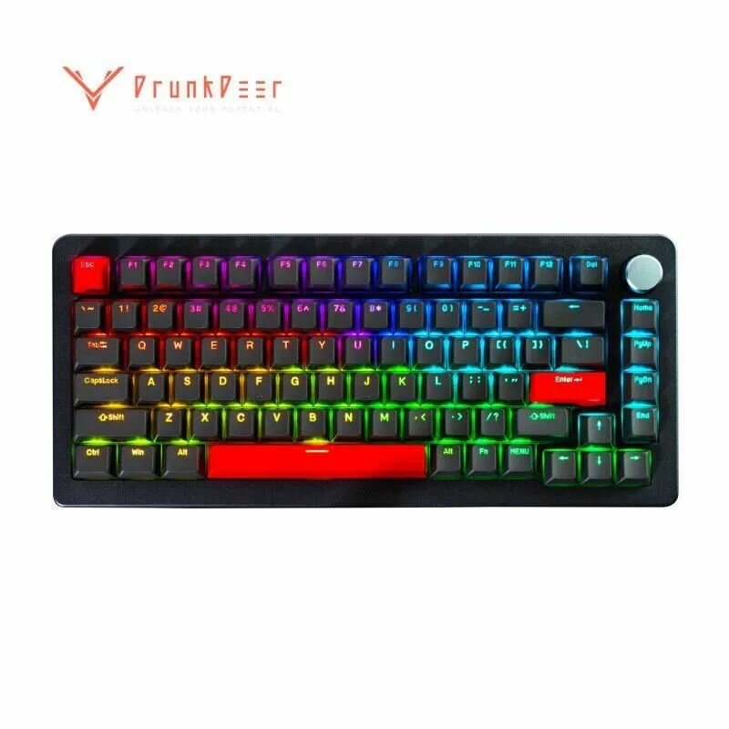 Проводная игровая клавиатура DrunkDeer A75 Pro, полупрозрачные колпачки RBT с RGB-подсветкой, магнитный вал RT82 клавиш, черный