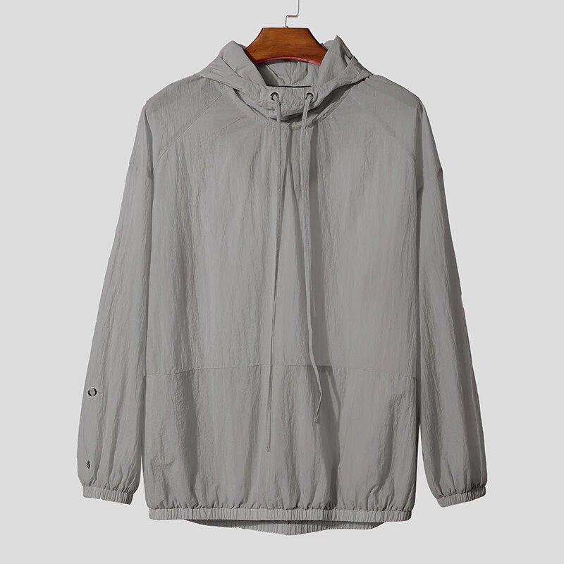 Мужская толстовка INCERUN серая, 5XL, полиамид