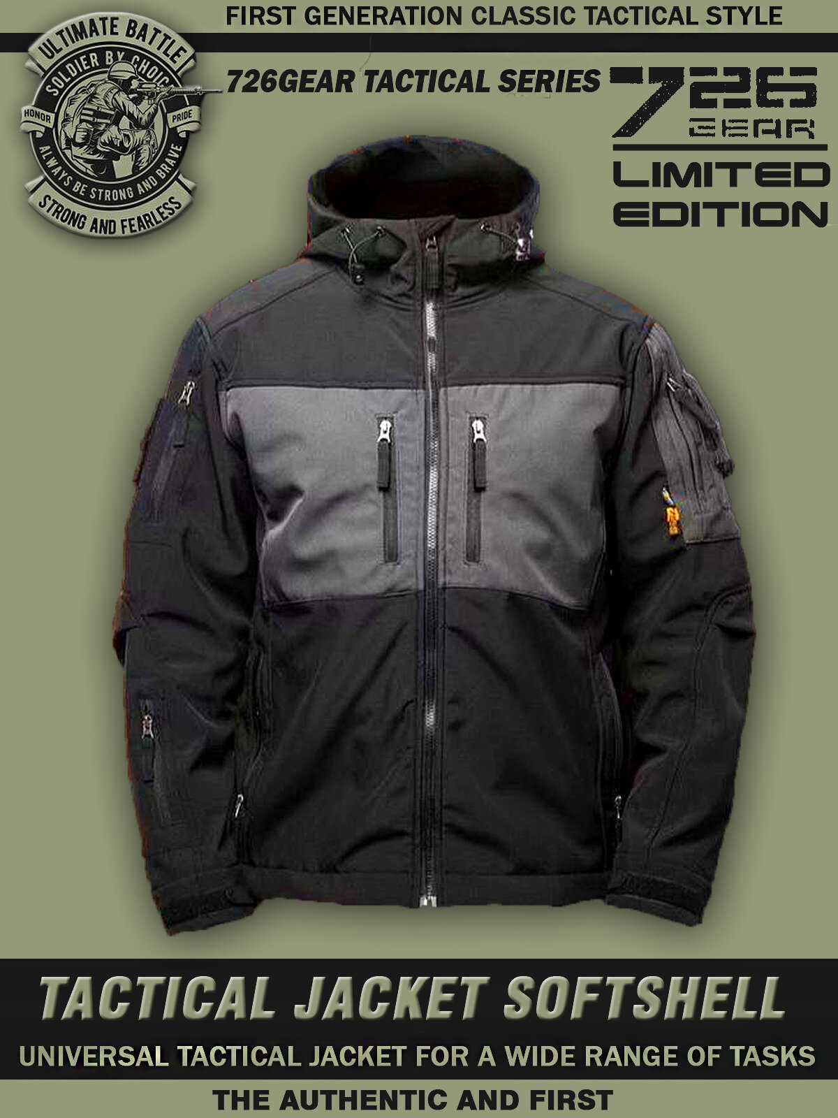 Ветровка WindStopper Soft Shell 118 7.26 Gear с капюшоном серый/черный. XL