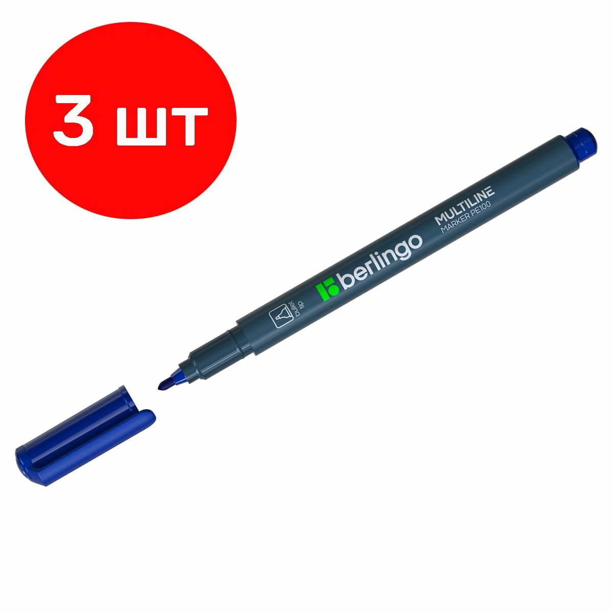 Маркер Berlingo Multiline PE100, перманентный, синий, круглый, 3 шт