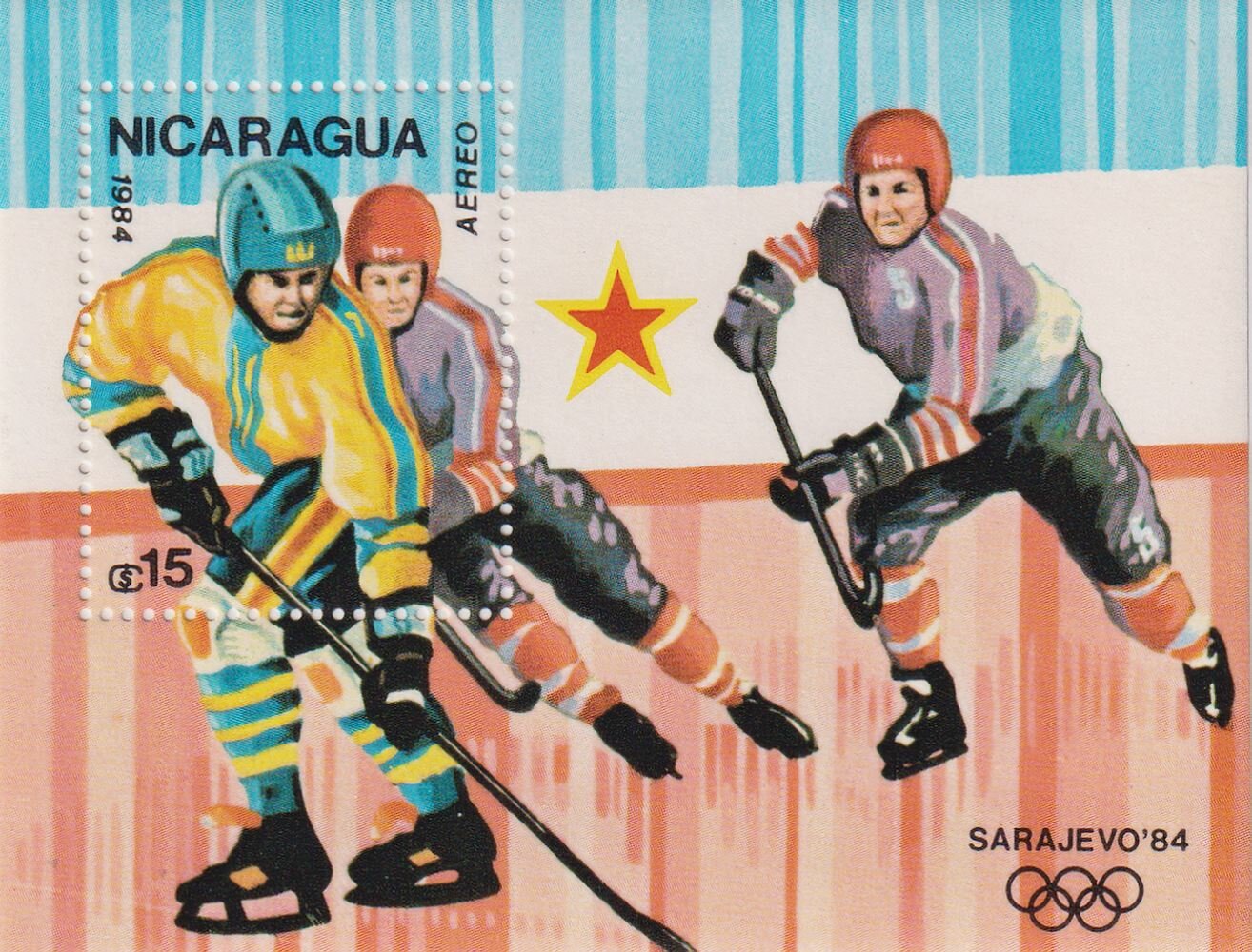 Почтовые марки Никарагуа 1984г. "Зимние Олимпийские игры - Сараево, Босния и Герцеговина" Хоккей, Олимпийские игры MNH
